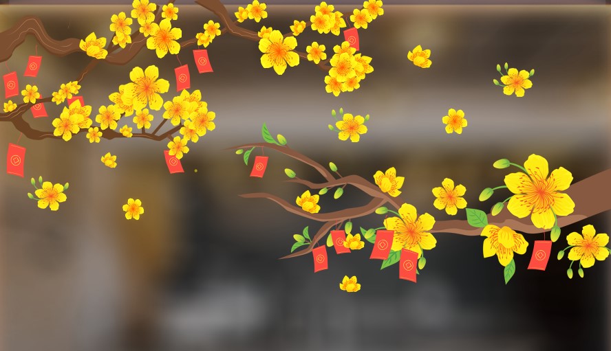 Các mẫu decal hoa mai dán kính hot nhất mùa Tết 2022